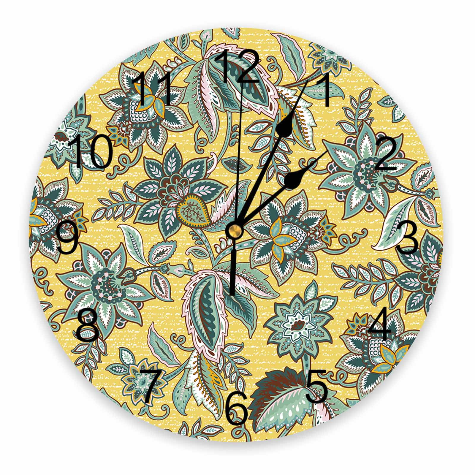 Ceramic Tiles Bohemian Floral Blue PVC Wall Clock Bedroom ration Wall ...