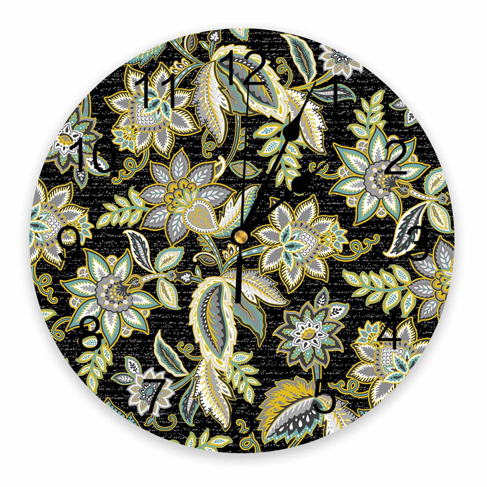 Ceramic Tiles Bohemian Floral Blue PVC Wall Clock Bedroom ration Wall ...