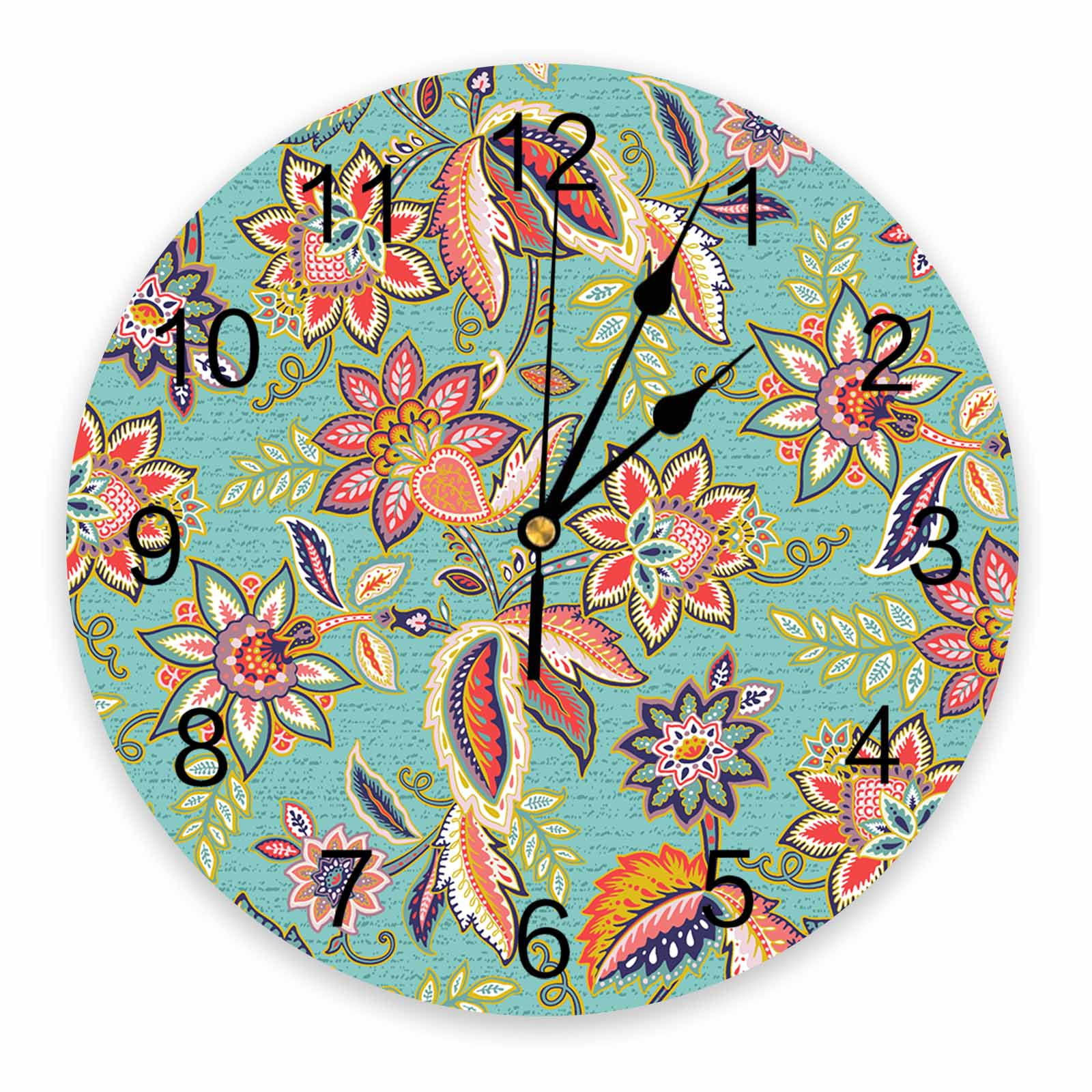 Ceramic Tiles Bohemian Floral Blue PVC Wall Clock Bedroom ration Wall ...