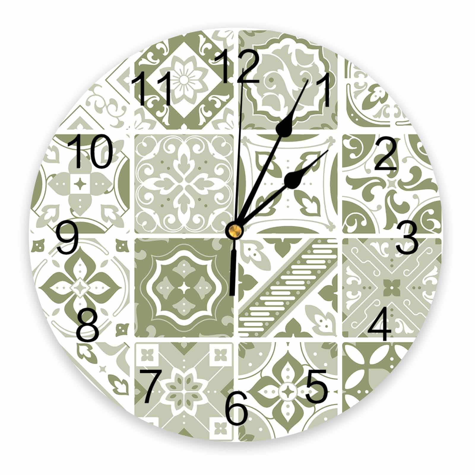 Ceramic Tiles Bohemian Floral Blue PVC Wall Clock Bedroom ration Wall ...