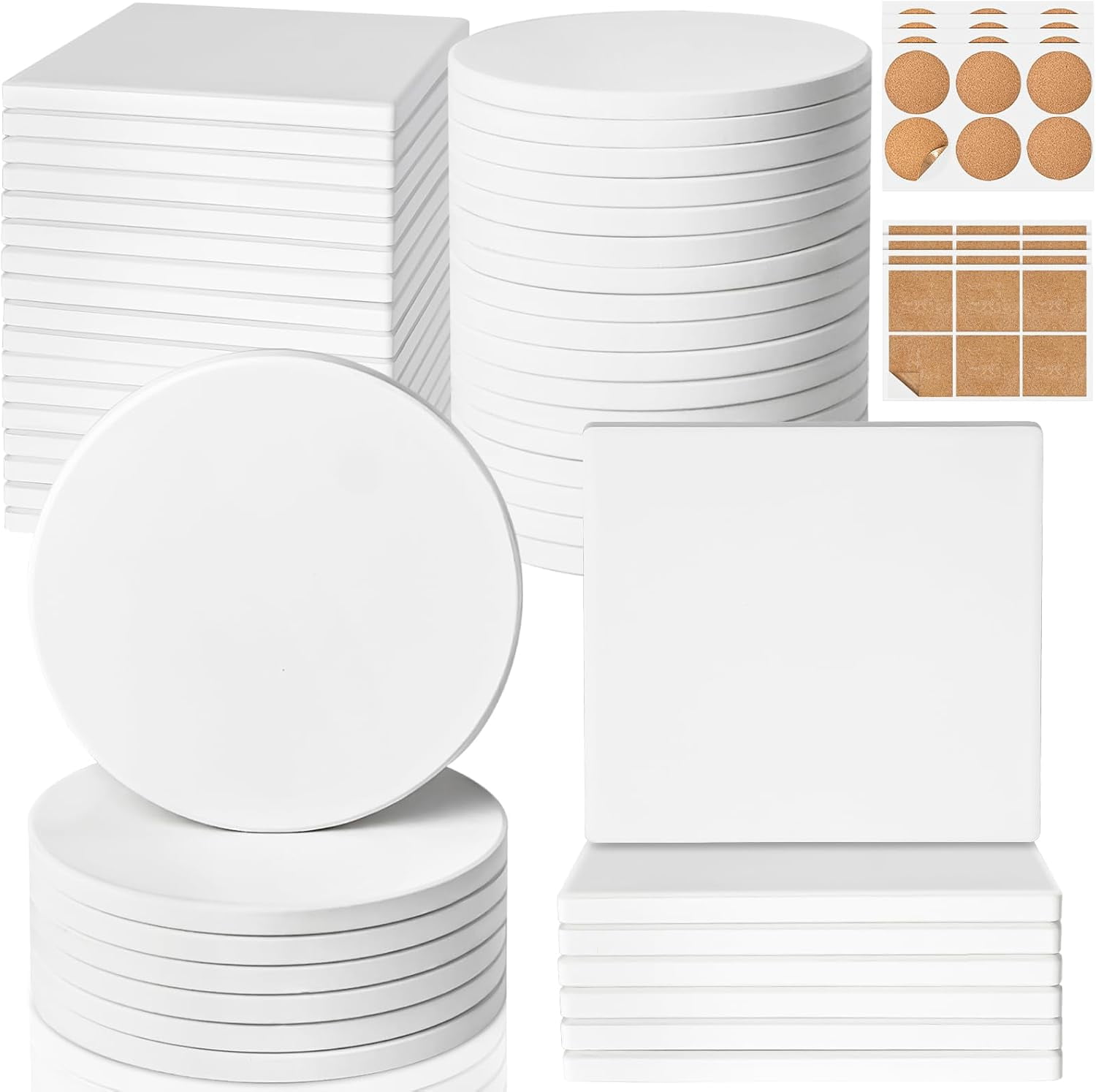 Ceramic Tiles for Crafts, 48 Pack Unglazed Blank Coasters White Tiles ...