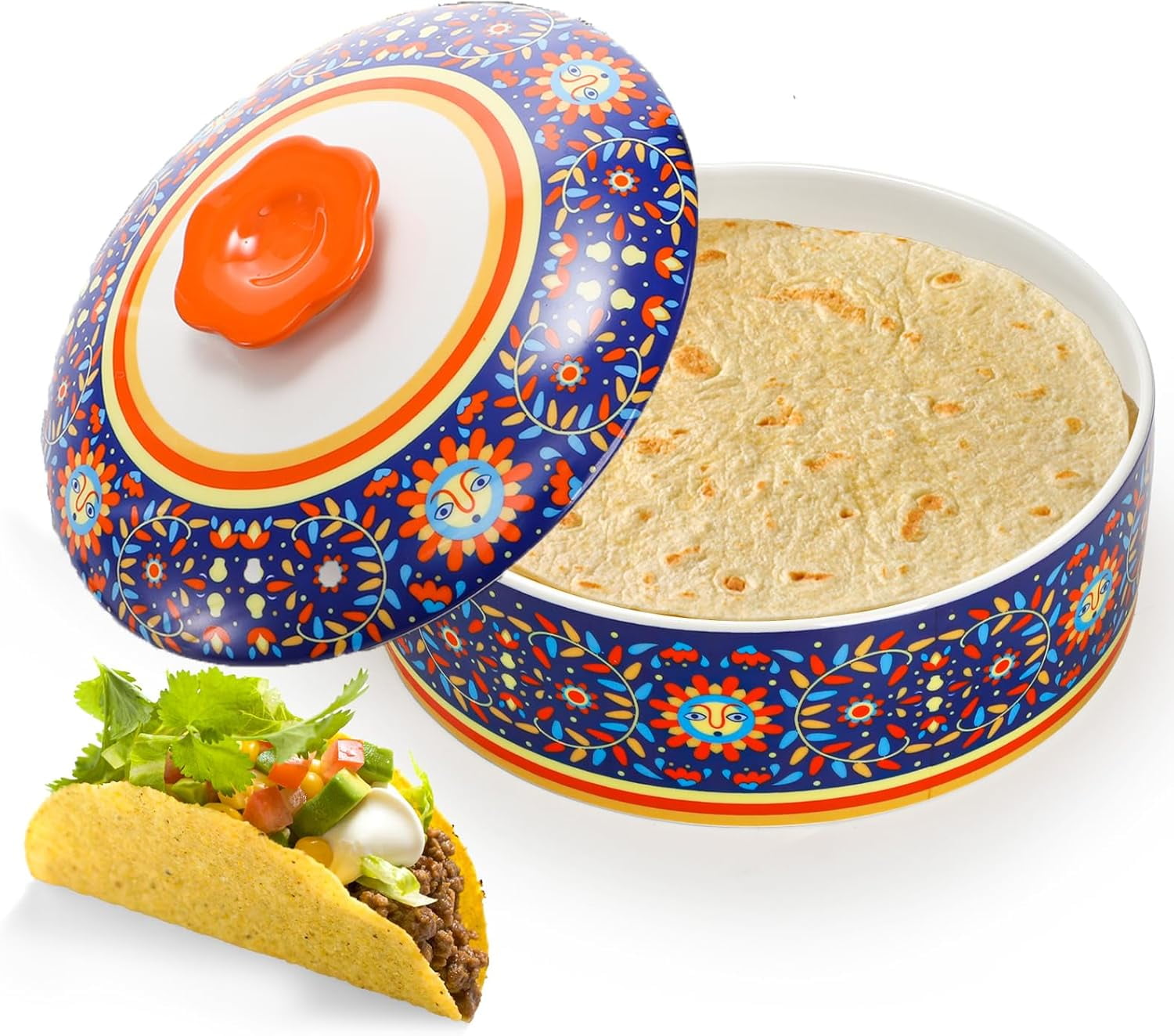 Ceramic Tortilla Warmer, 8.5 Inch Tortilla Holder with Lid, Tortilla ...