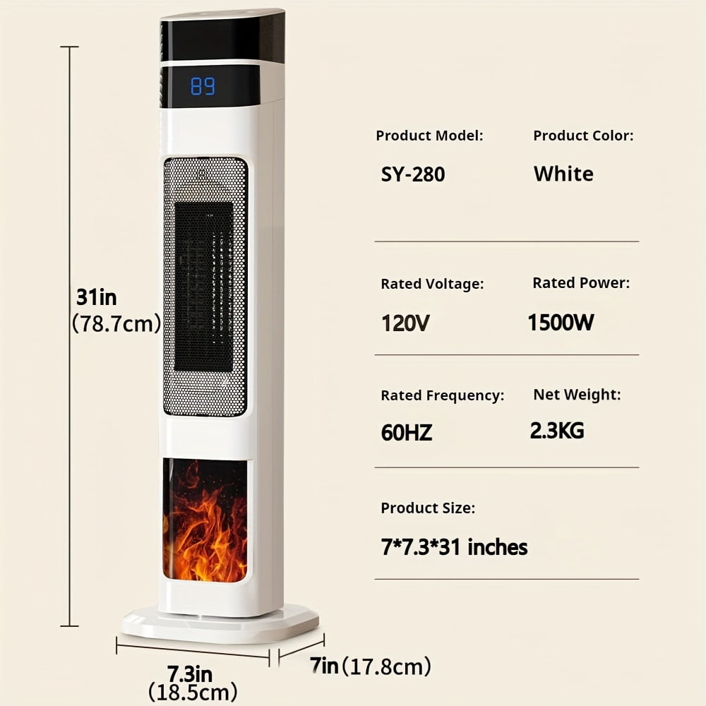 Ceramic Tower Heater 4-in-1 3D Phantom Flame Humidifier 1500W High ...