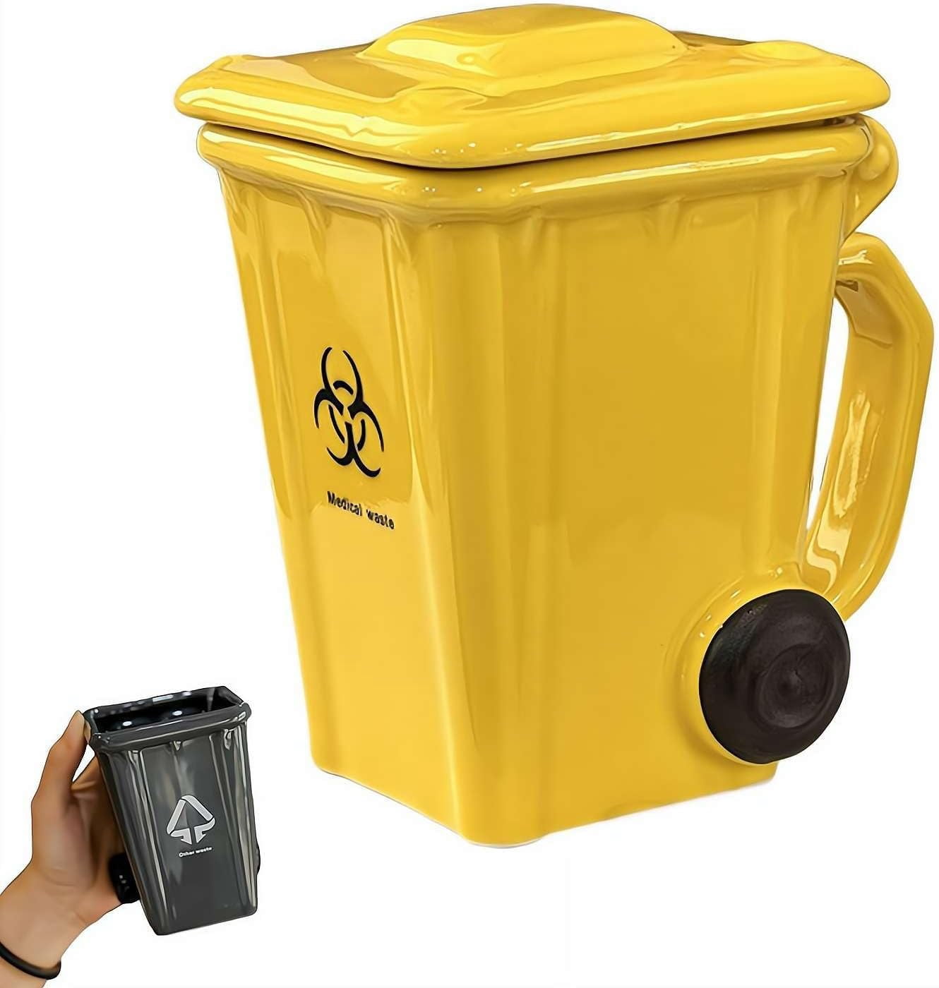 Ceramic Trash Can Coffee Mug with Lid, Funny Garbage Bin Novelty Mug ...