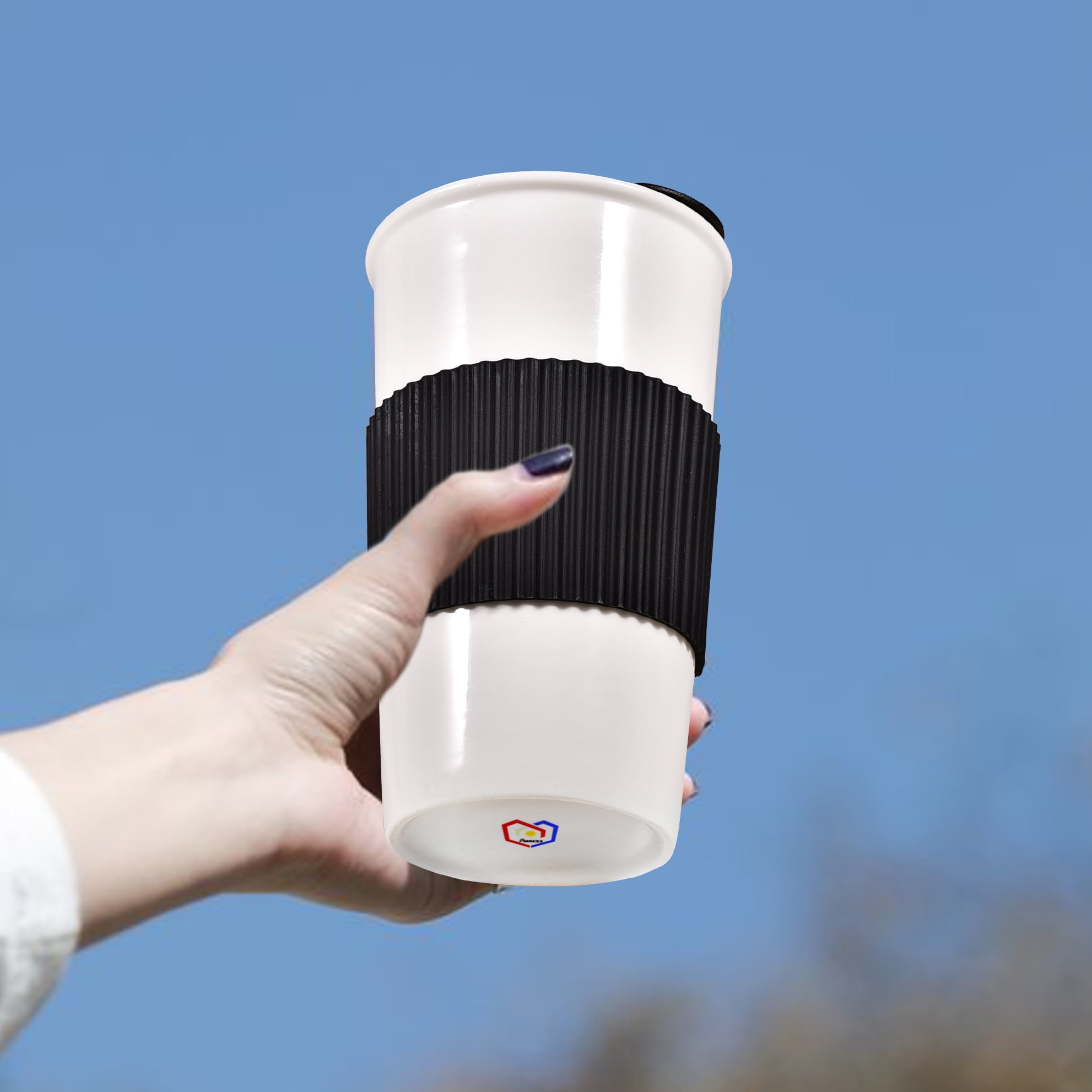 Ceramic Travel Coffee Mug with Non-Slip Silicone Sleeve, and Slider ...