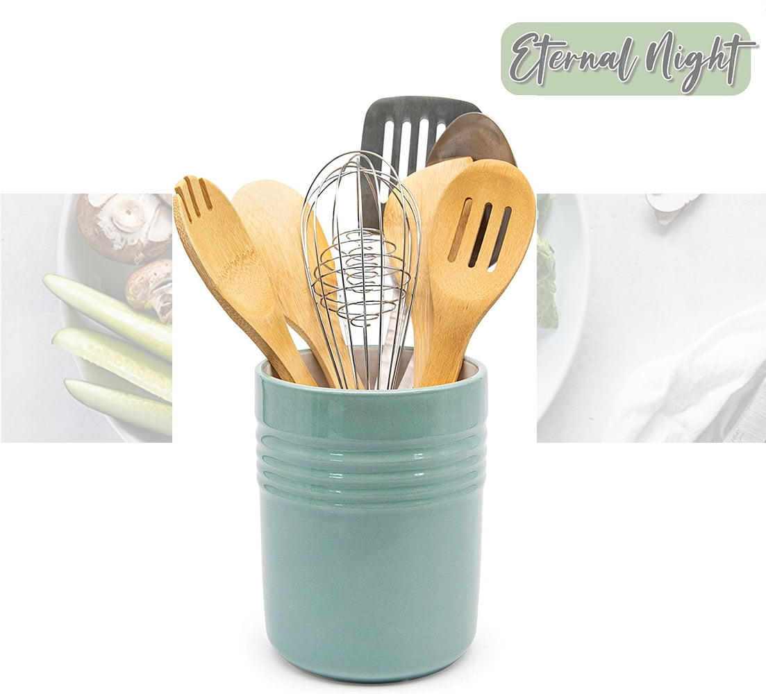 Ceramic Utensil Crock for Kitchen Counter, Utensil Holder, Heavy ...