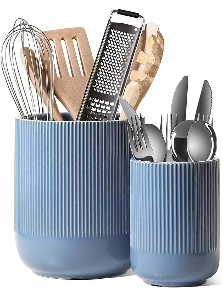 Ceramic Utensil Holder Set Of 2，Large Countertop Crocks For Spatulas ...