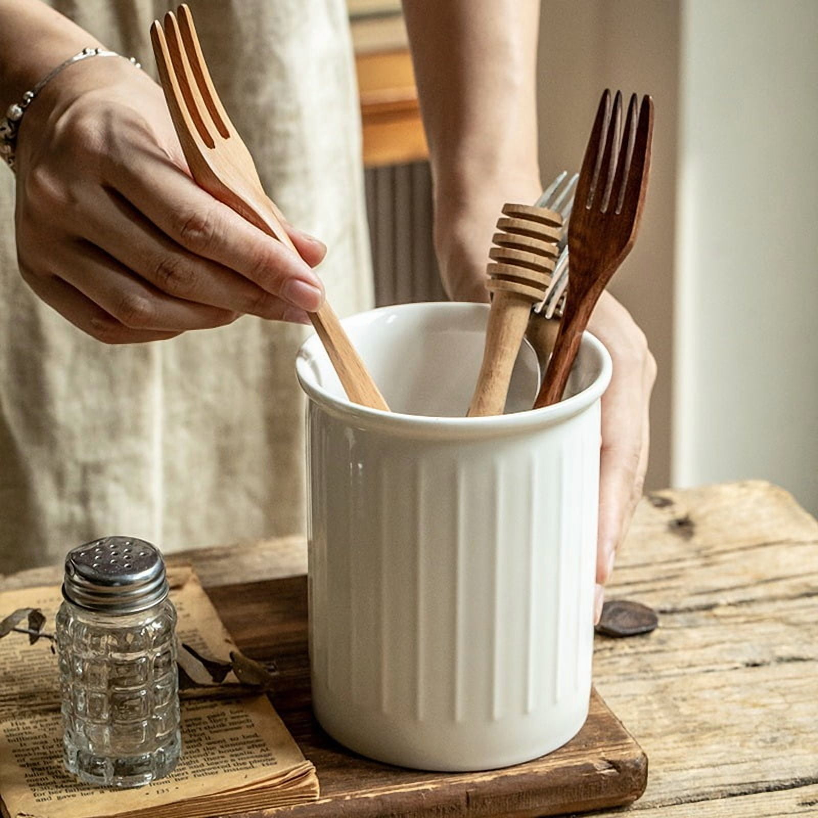 Ceramic Utensil Holder for Kitchen Counter – Large White Utensil Crock ...