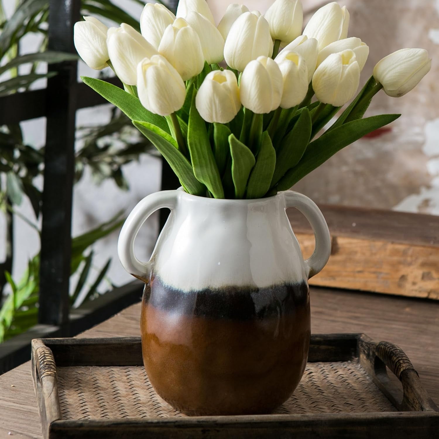 Ceramic Vase with 2 Handles for Modern Farmhouse Home Decor, Vintage ...