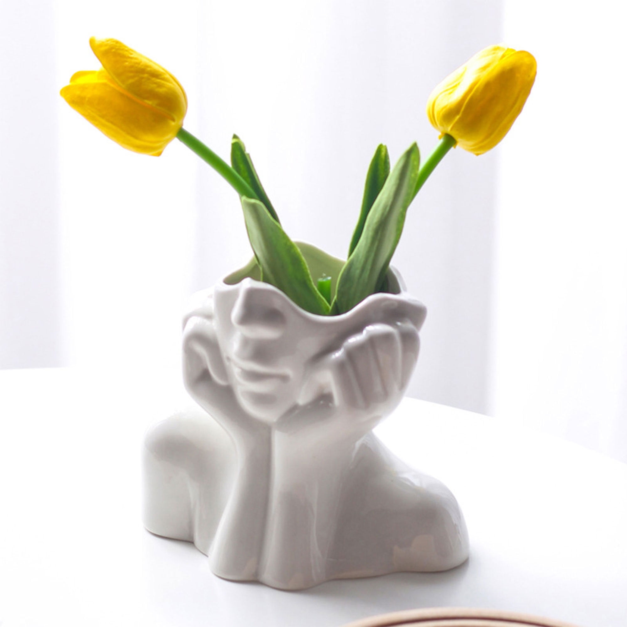 Ceramic Vase Female Body Vase Solid Color Half Face Shaped Flower ...