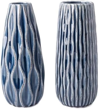 Ceramic Vase for Flowers, 10'' Set of 2 Decorative Blue Vases for Home ...