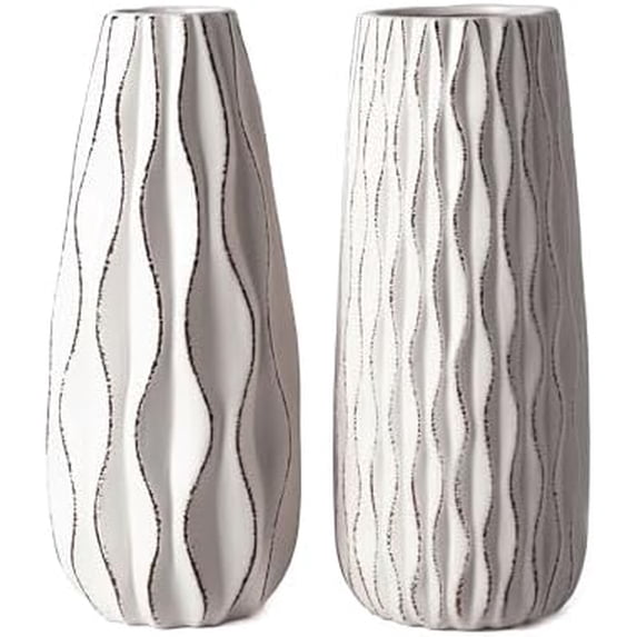 Ceramic Vase for Flowers, 10'' Set of 2 Decorative White Vases for Home ...