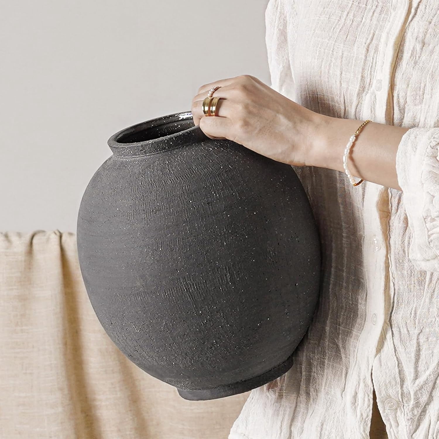 Ceramic Vase - Round Floor Vase for Centerpieces, Farmhouse Flower ...