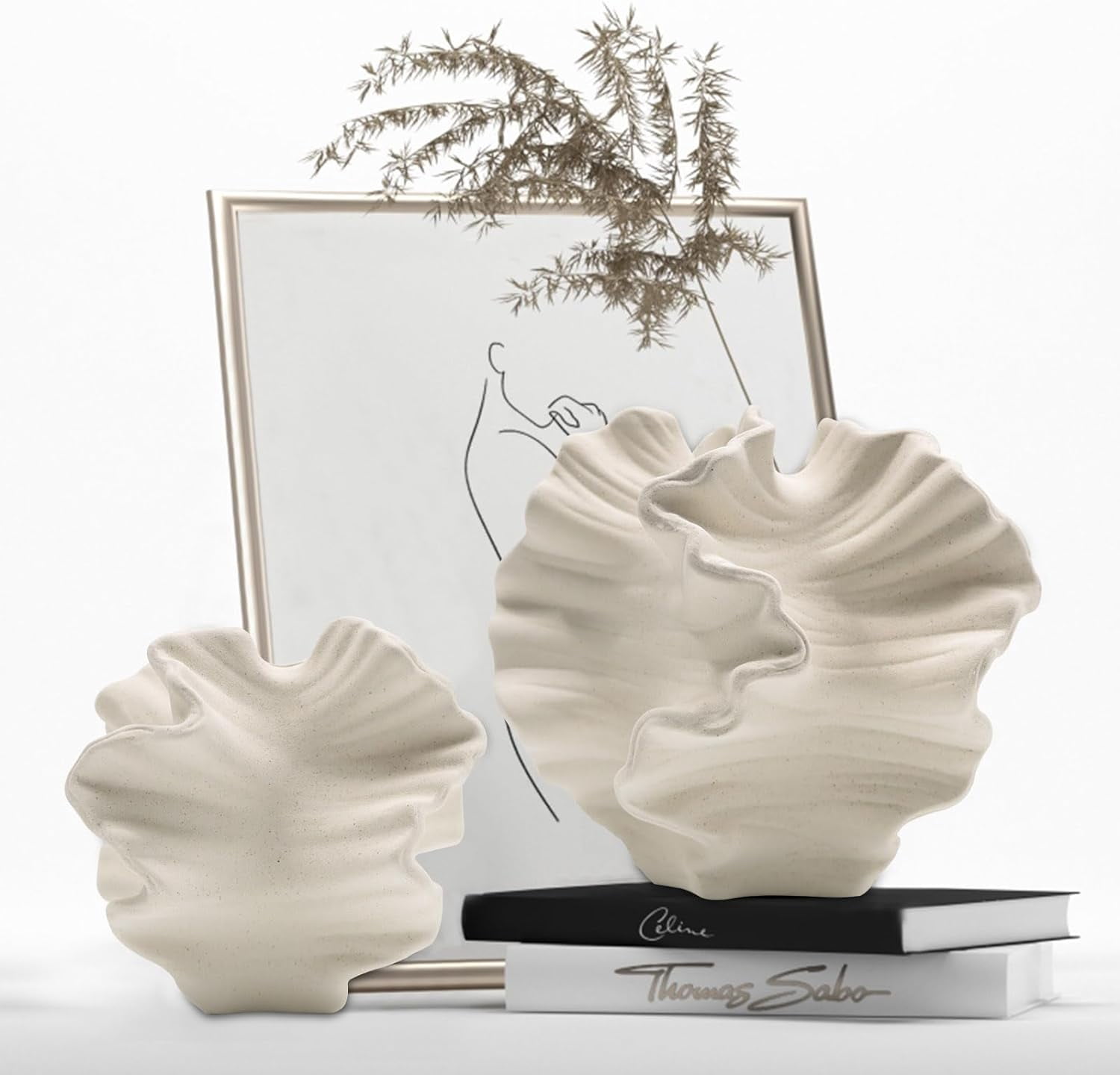 Ceramic Vase - Set of 2 for Home Decor,White Flower Shape Pampas Vases ...