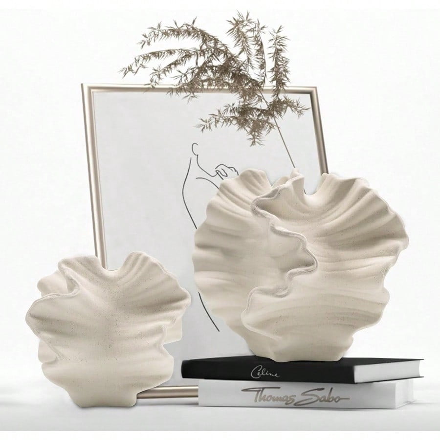 Ceramic Vase - Set of 2 for Home DecorWhite Flower Shape Pampas Vases ...