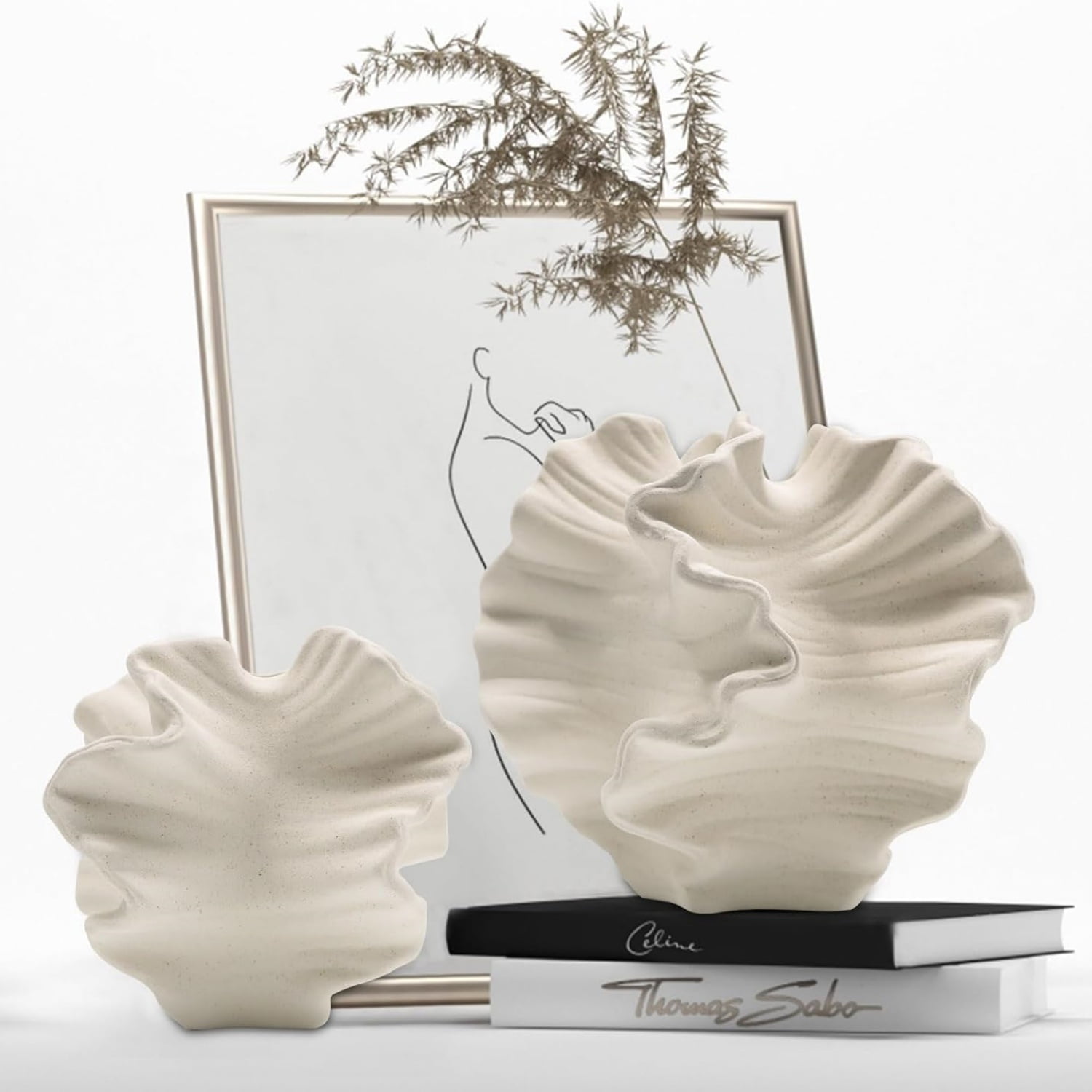 Ceramic Vase - Set of 2 for Home Dr,White Flower Shape Pampas Vases ...