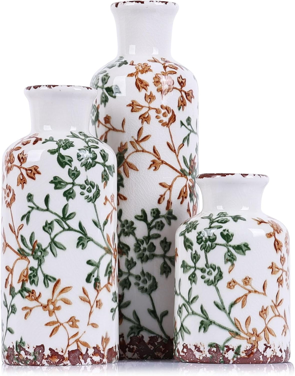 Ceramic Vase Set - 3 Ceramic Small Vases, Farmhouse Country Flower Vase ...