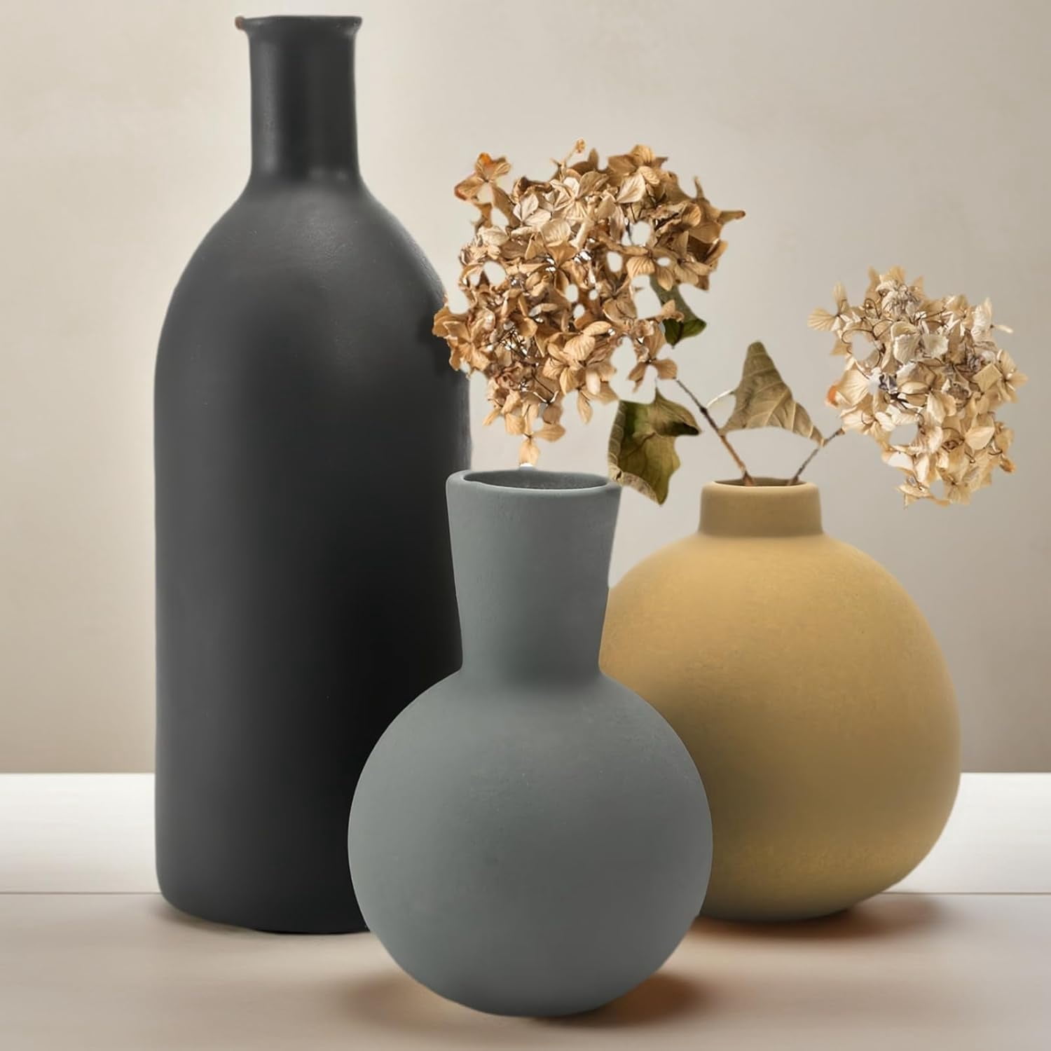 Ceramic Vase Set of 3, Rustic Farmhouse Decorative Vase, Modern Neutral ...