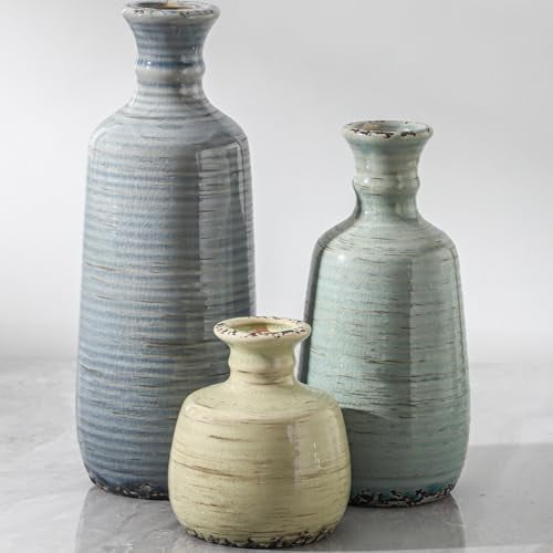 Ceramic Vase Set of 3, Rustic Neutral Vases Home Decor Farmhouse ...