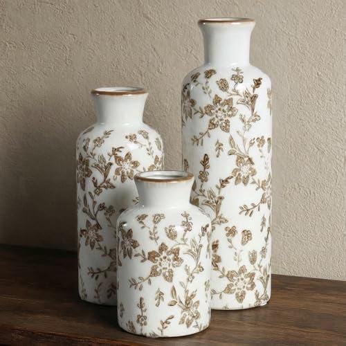 Ceramic Vase Set of 3, Vintage Ceramic Flower Vases, Crackle-Glaze ...