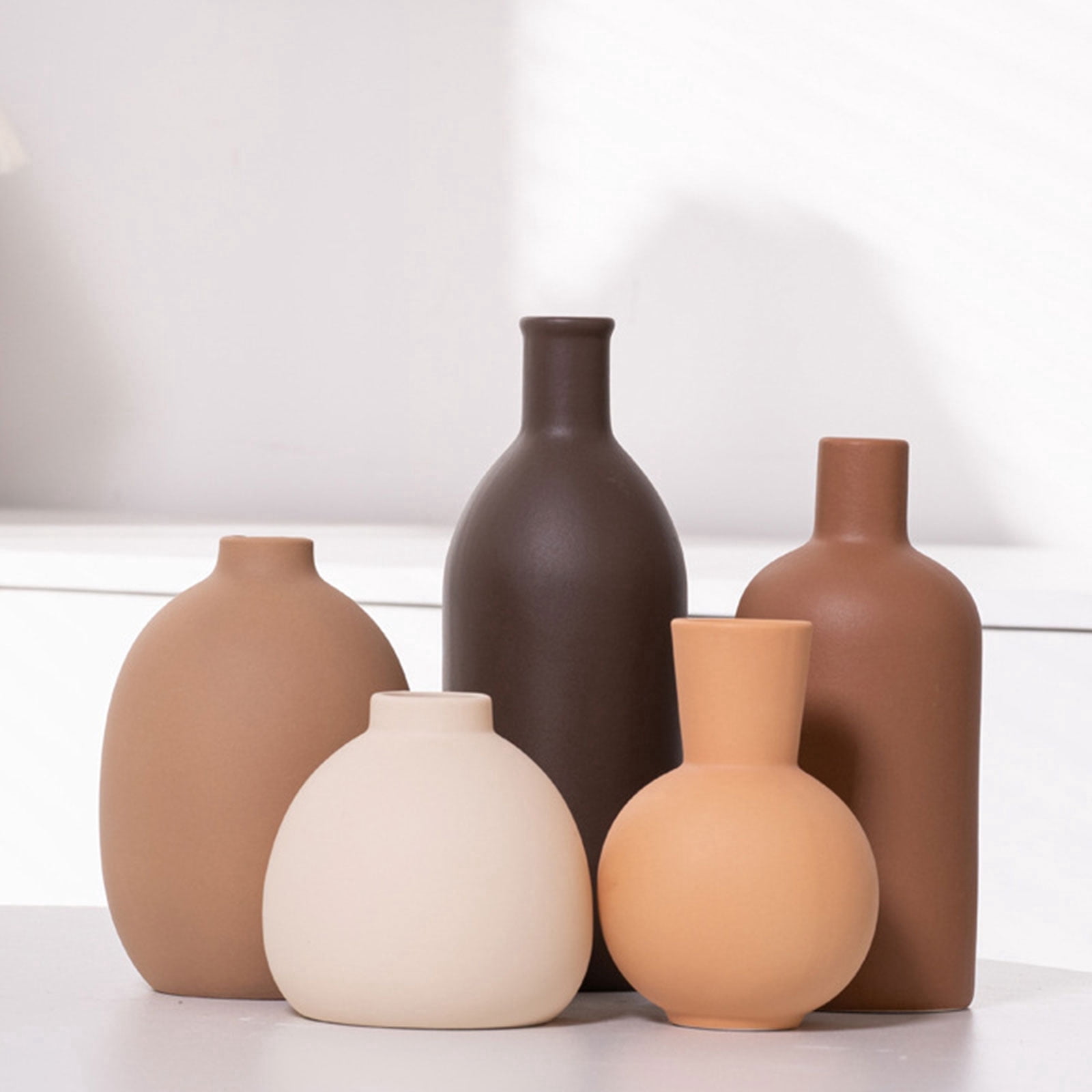 Ceramic Vase Set of 5, Rustic Farmhouse Flower Vases for Home Decor ...