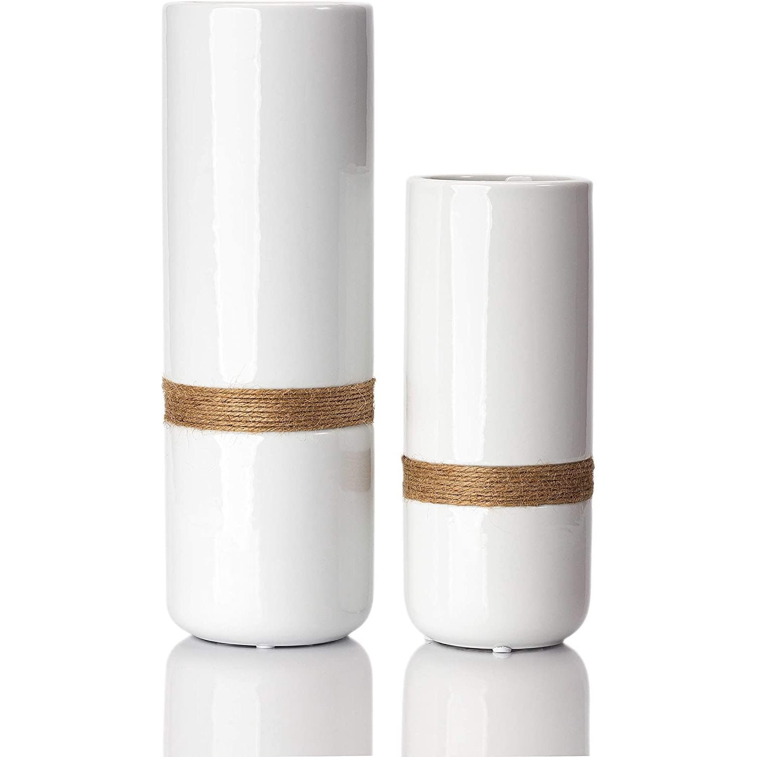 Ceramic Vase Set, Bookshelf Decor: White Vases for Decor, Set of 2 ...