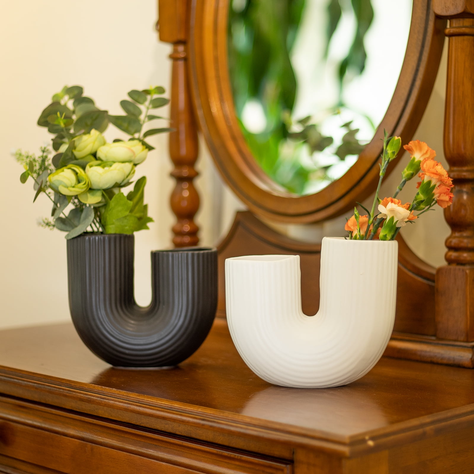 Ceramic Vase Set of 2 for Modern Home Decor Aesthetic, White and Black ...