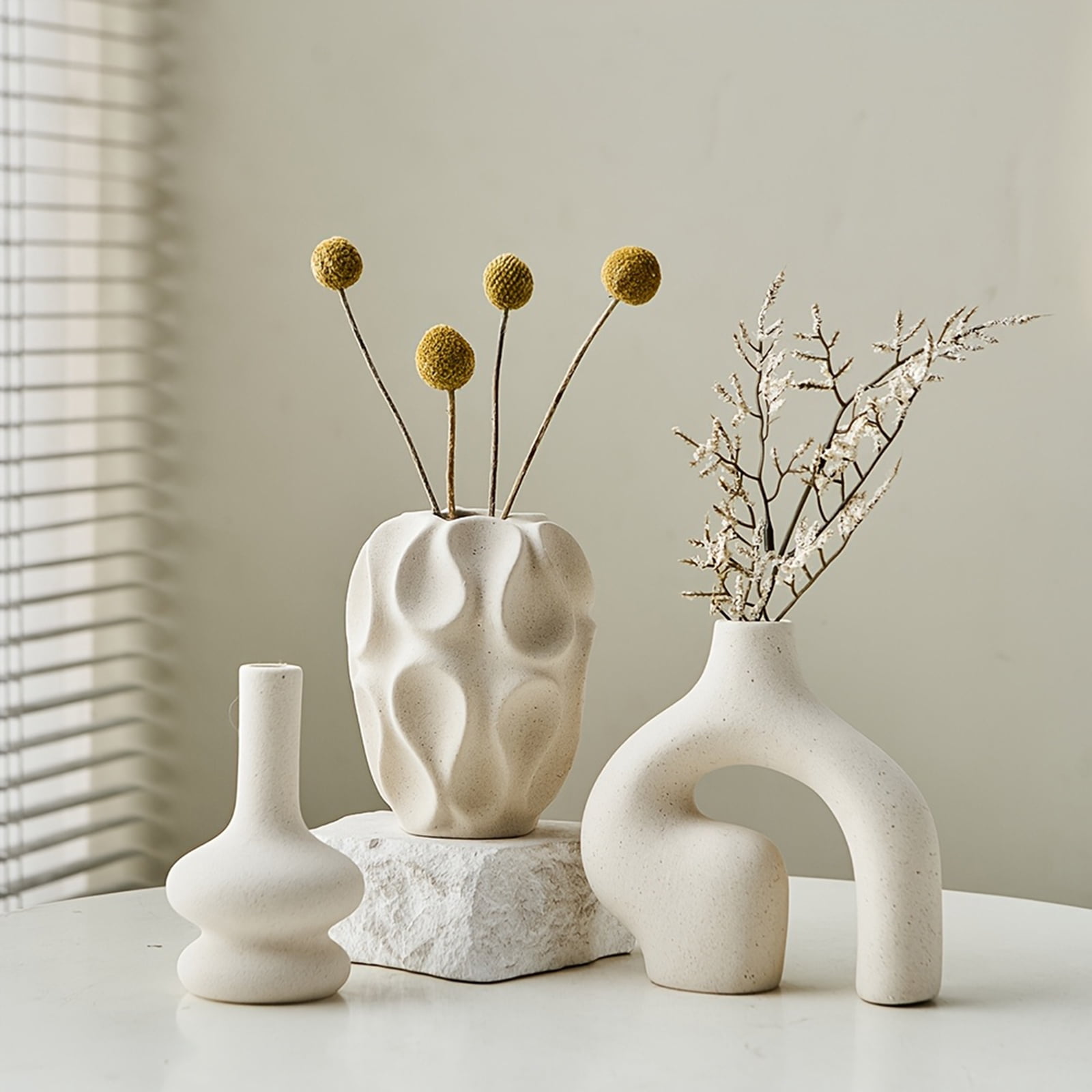 Ceramic Vase Set of 3, Small Vases for Modern Home Decor, Round Matte ...