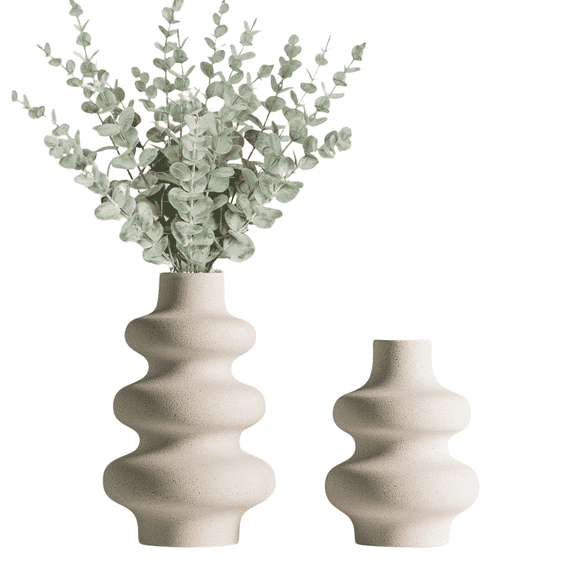 Felhcc Ceramic Vases Set of 2, Modern Round Dried Flower Vases, White ...