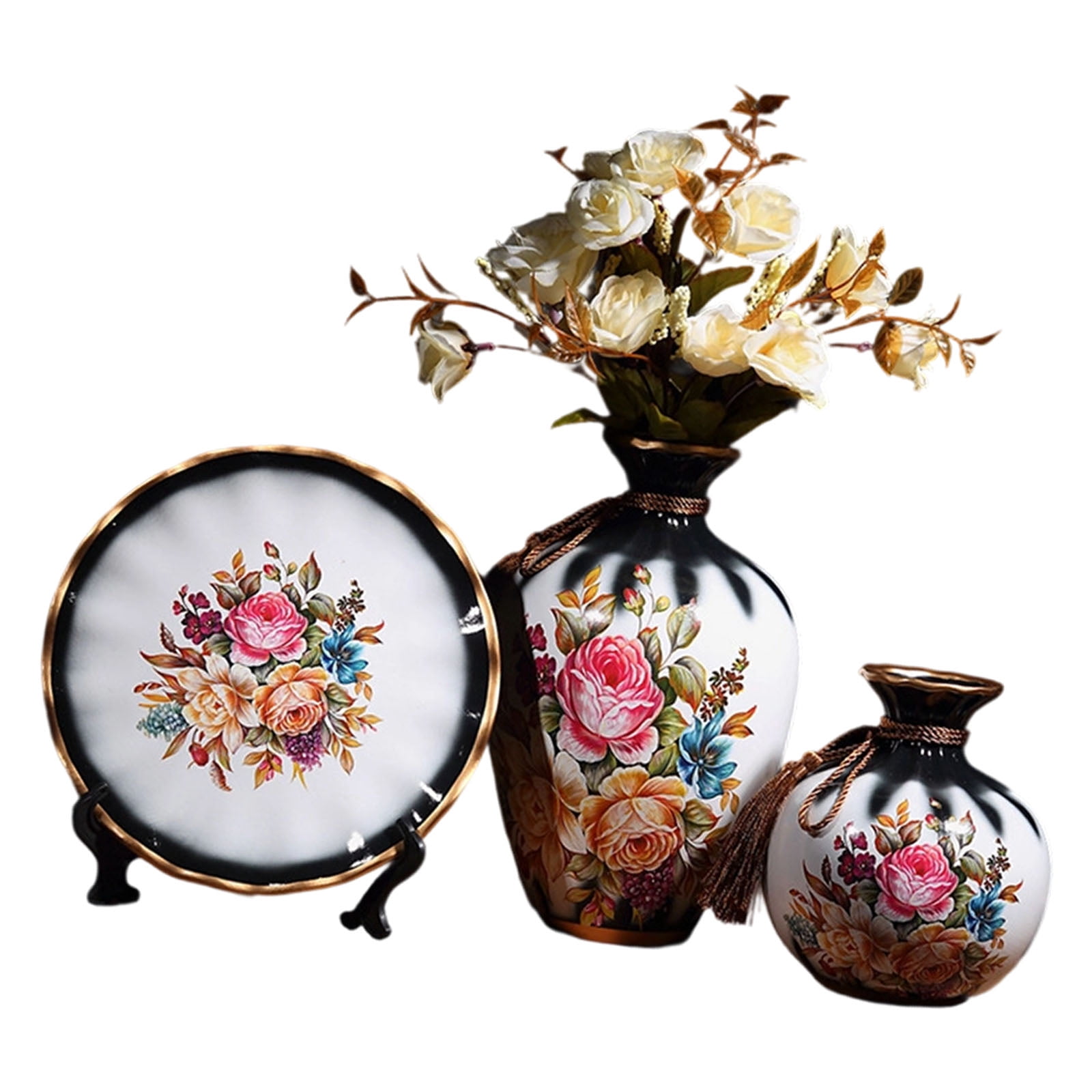 Ceramic Vases and Round Tray Floral Arrangement Set of 3 Versatilely ...