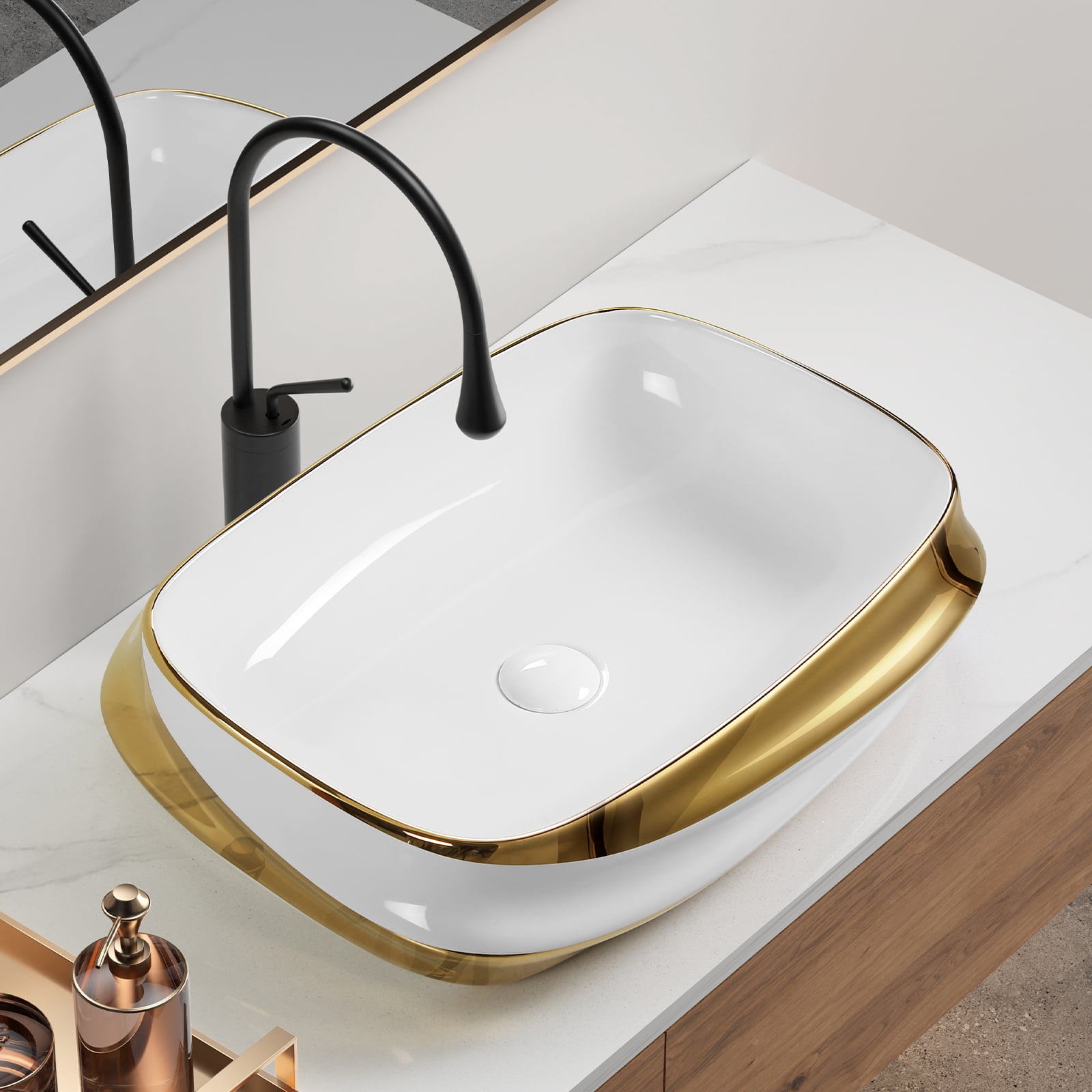 Ceramic Vessel Sink 24x17 Inch, White Above Counter Bathroom Sink with ...