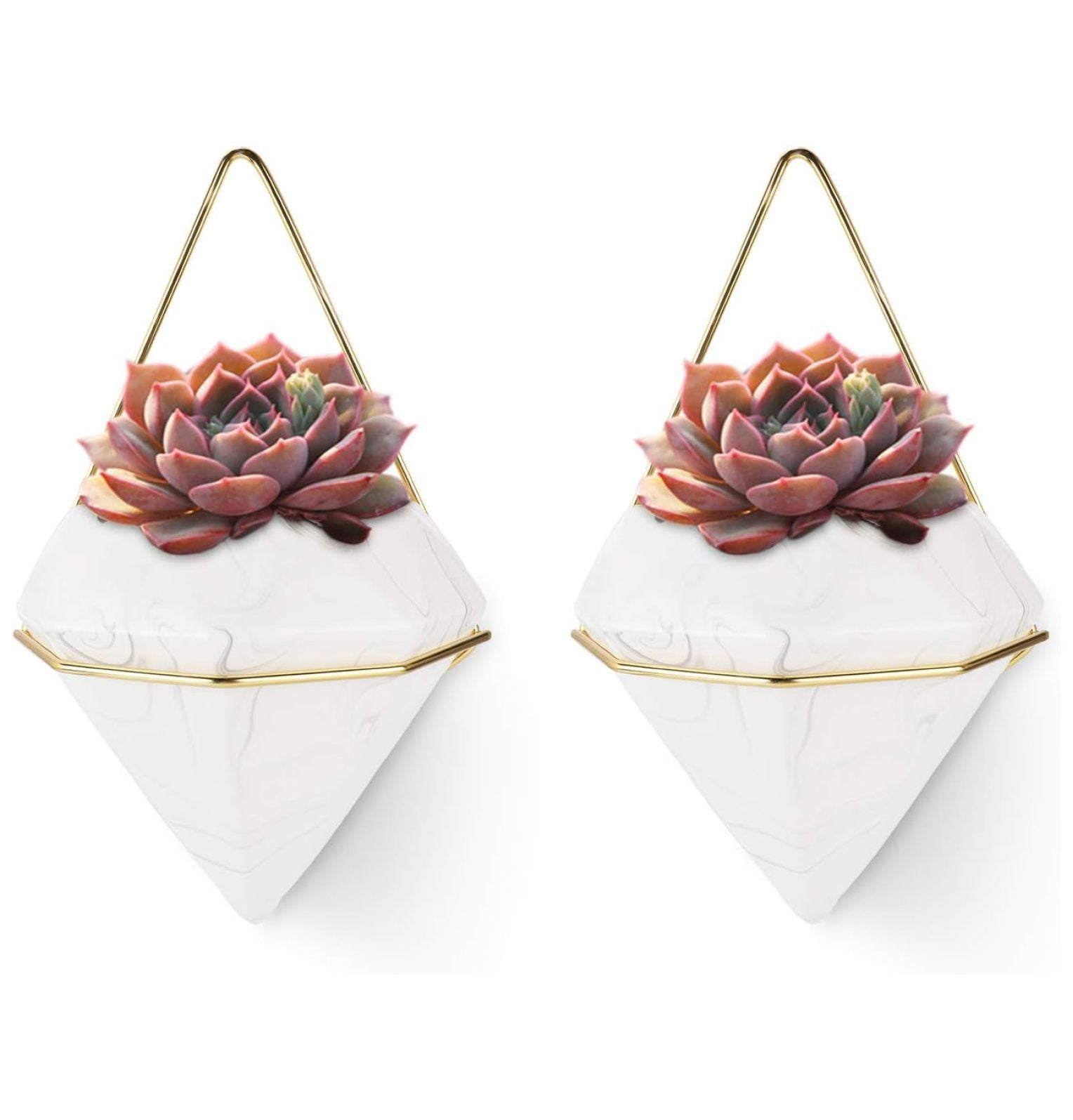 Ceramic Wall Planter Set of 2 Hanging Planter with Metal Geometric ...