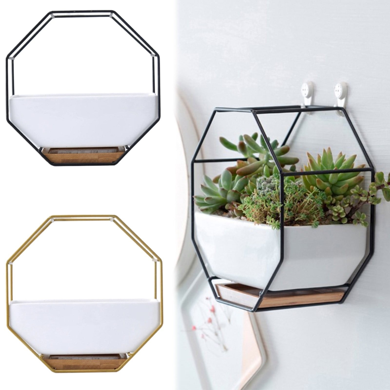Ceramic Wall Planters Vase and Copper, Drainage Hole with Bamboo Tray ...