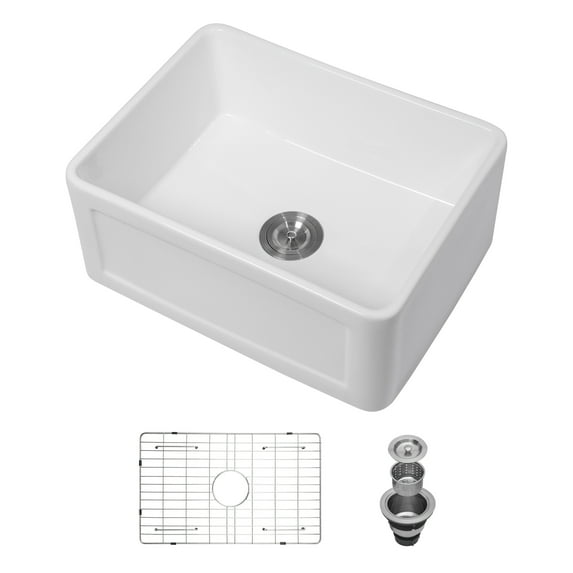 Ceramic White 24 inch Kitchen Single Bowl Farmhouse Sink Rectangular ...