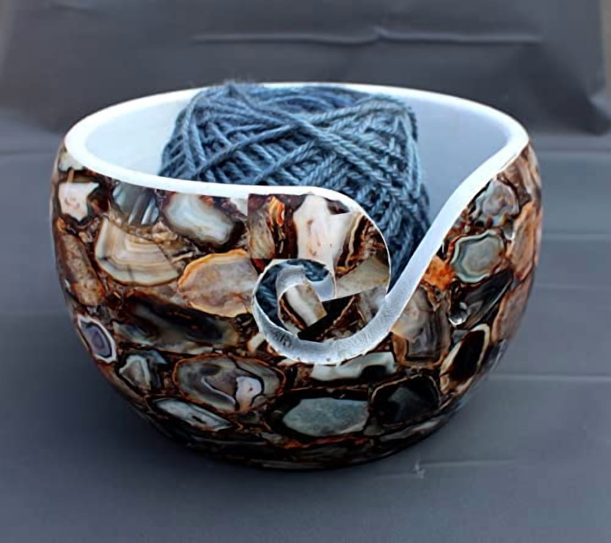 Ceramic Yarn Bowl Holder, 7 x 4 Inches Knitting Yarn Bowls with Holes ...