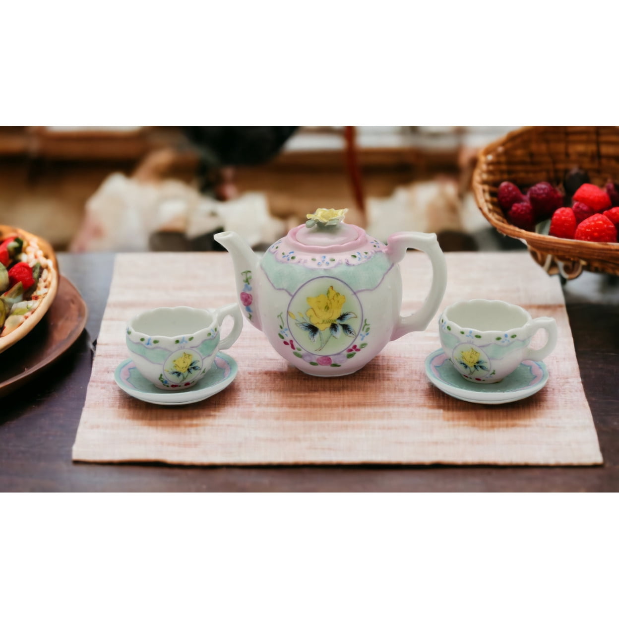 Ceramic Yellow Rose Mini Tea Set - 5 Piece Set Tea Party Decor Cafe ...