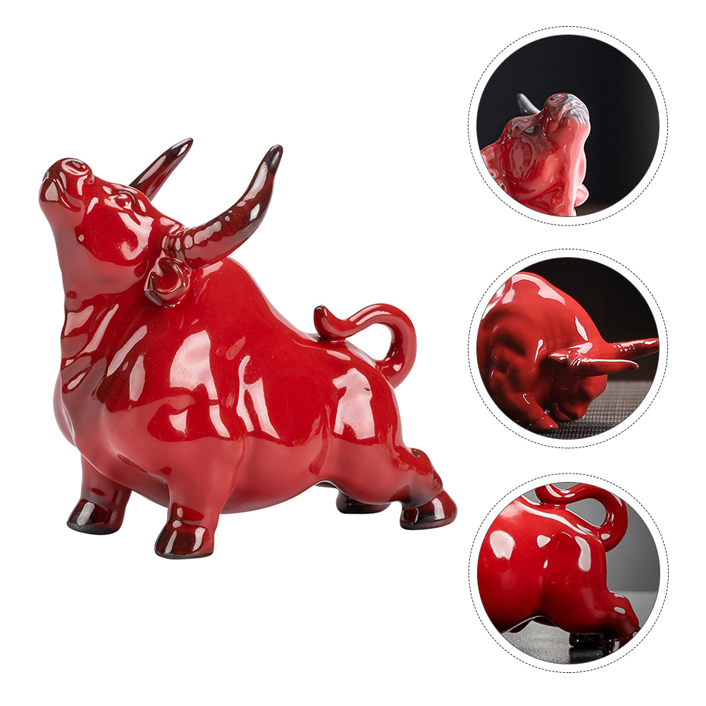 Ceramic Zodiac Ox Ornament Bull Figurine Prop Desktop Cow Ox Figure ...