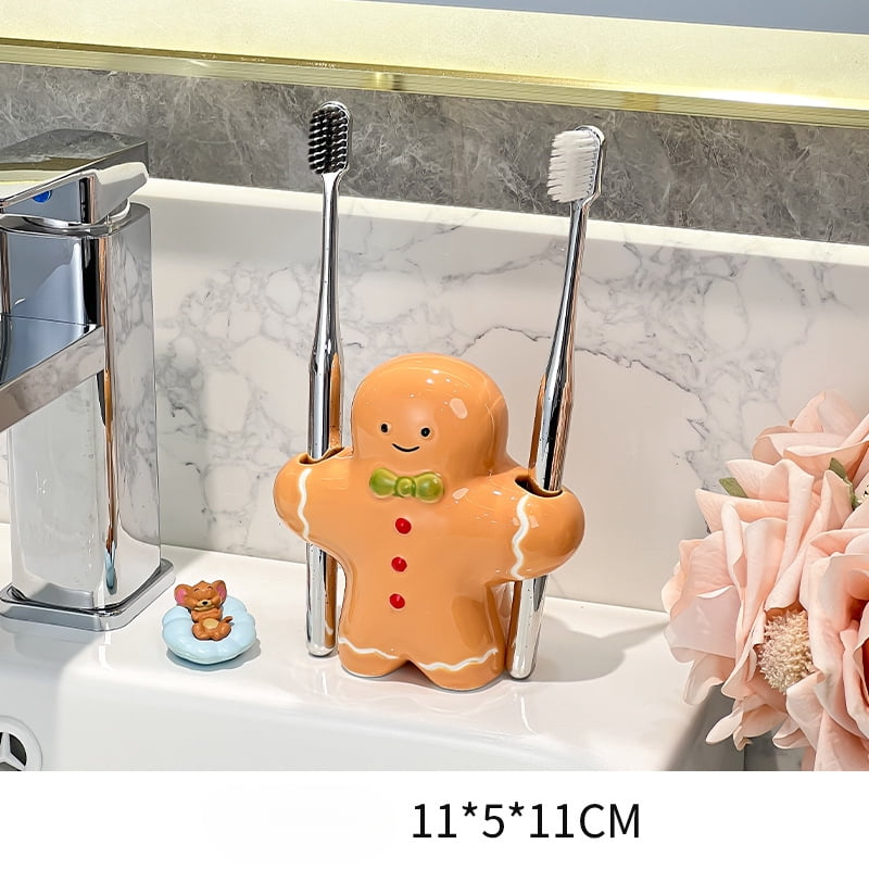 Ceramic gingerbread man bathroom vanity, couple electric toothbrush ...