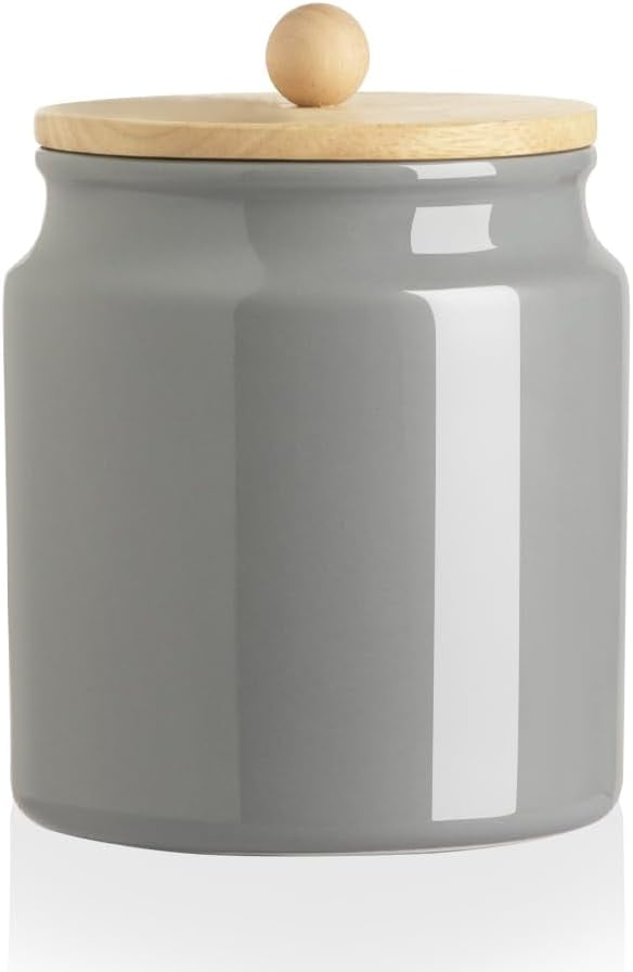 Ceramic kitchen jar, ceramic food storage jar with sealed wooden lid ...