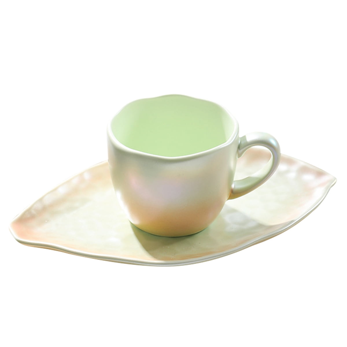 Ceramic mug with leaf saucer, 190ml cup, souvenir coffee cup, home ...