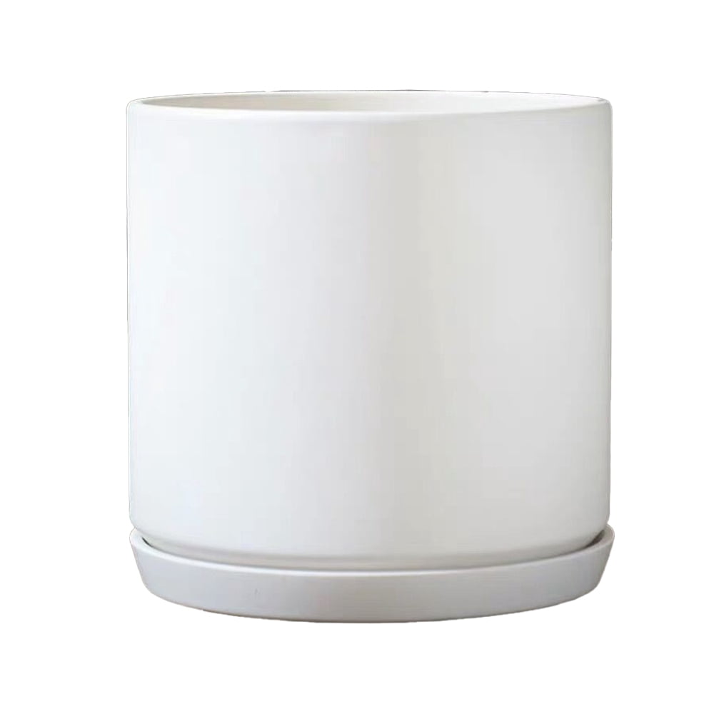 Ceramic pot with drain hole and saucer, indoor cylinder round pot ...