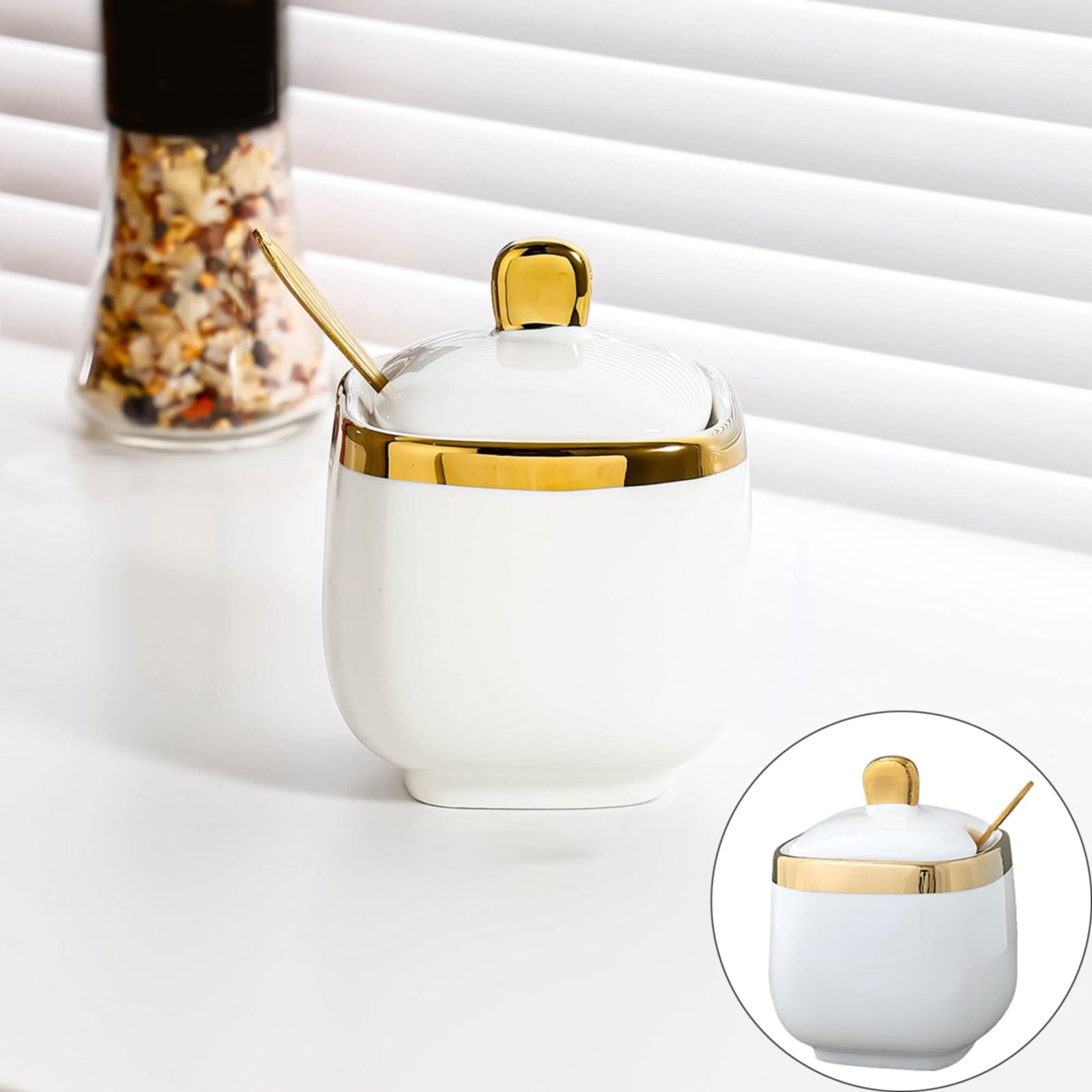 Ceramic seasoning box Ceramic Sugar Bowl Container With Lid And Spoon ...