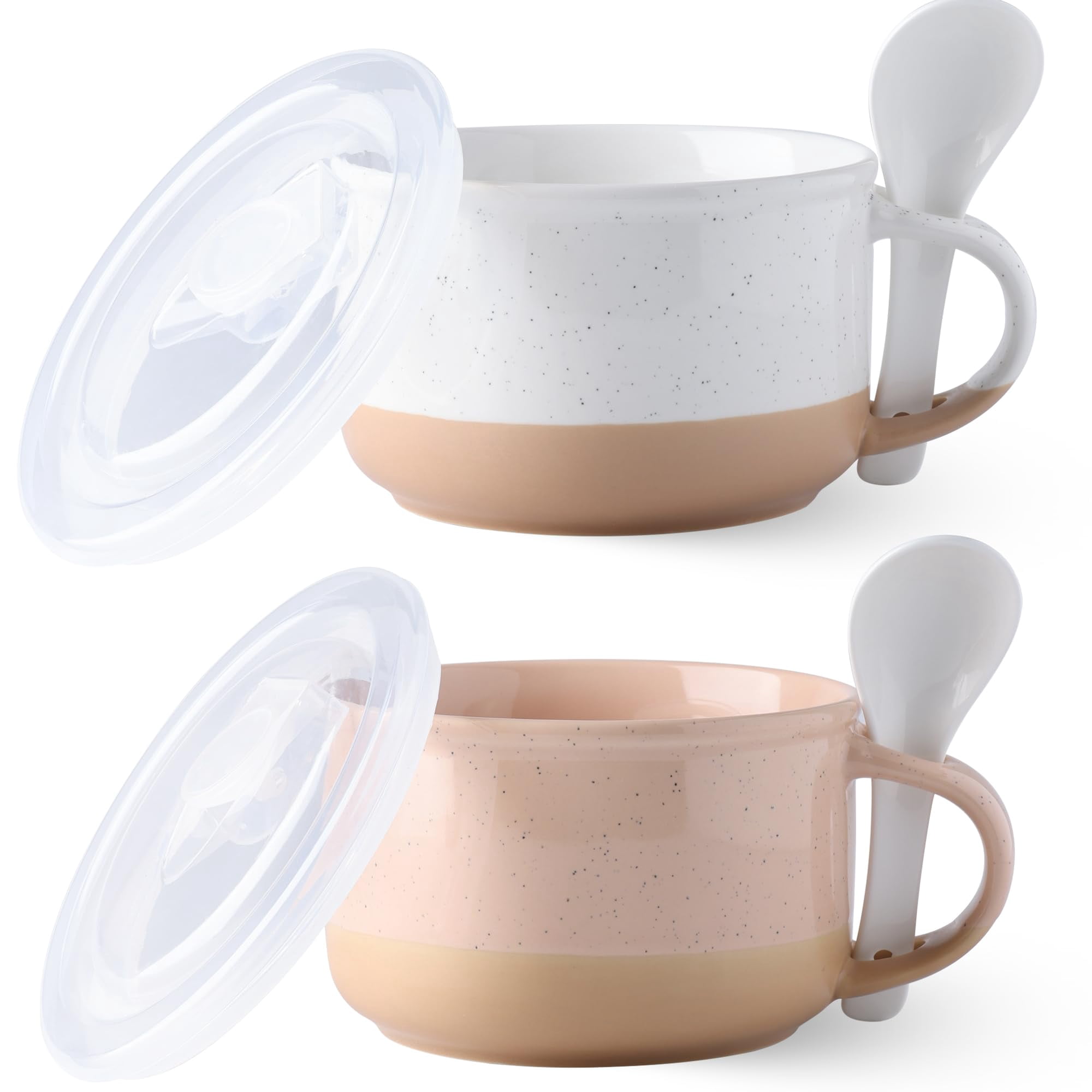 Ceramic soup cups with handles and lids, 24 oz set (2 cups), with ...