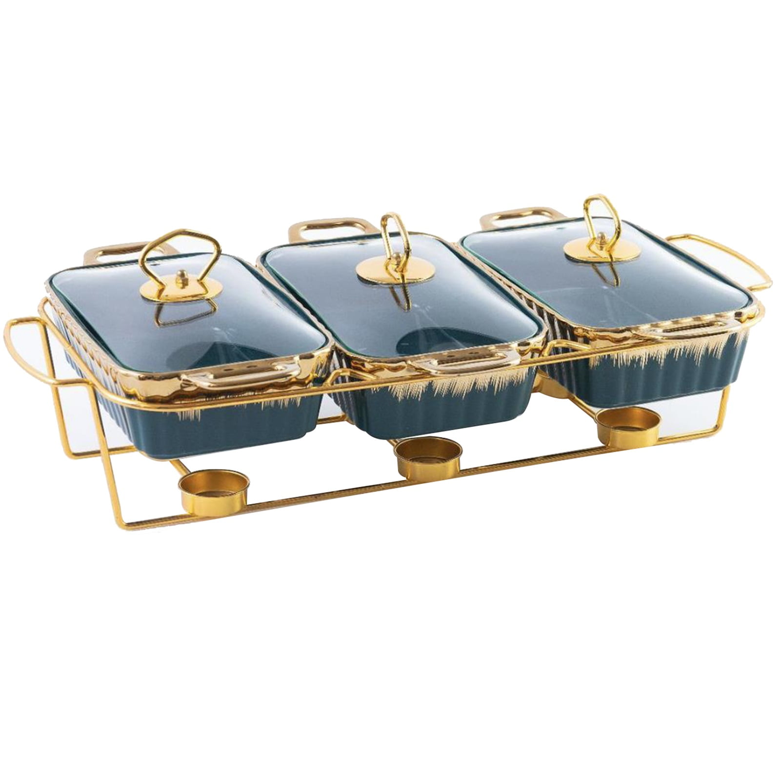 Ceramics Chafing Dish Buffet Set,Warming Trays for Food,with Glass Lid ...