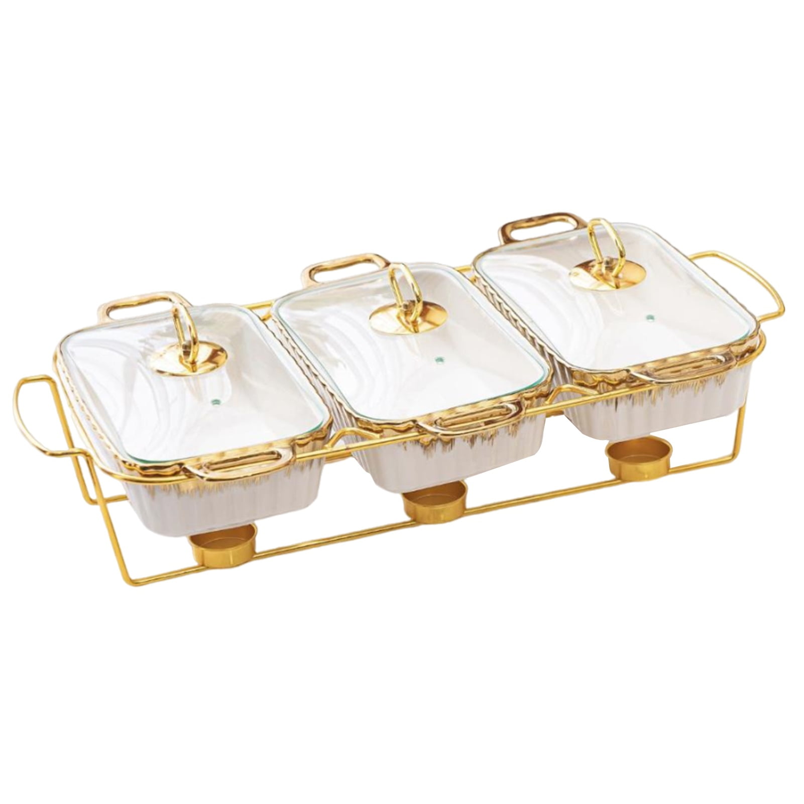 Ceramics Chafing Dish Buffet Set,Warming Trays for Food,with Glass Lid ...