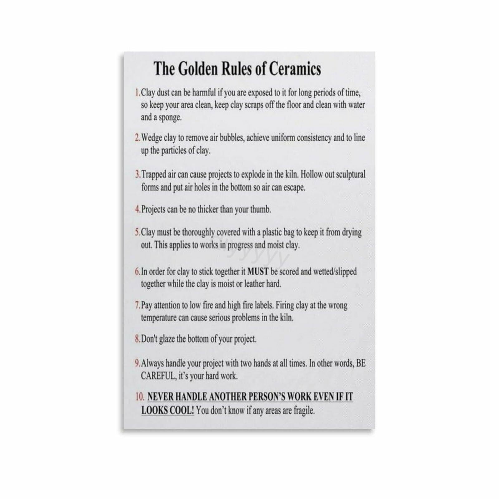 Ceramics Golden Rules Pottery Knowledge Poster (3) Canvas Painting Wall ...