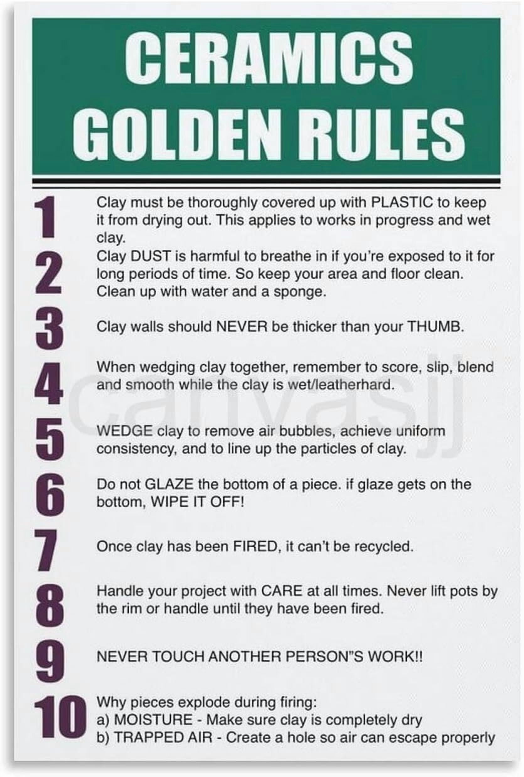 Ceramics Golden Rules Pottery Knowledge Poster Canvas for Bedroom ...