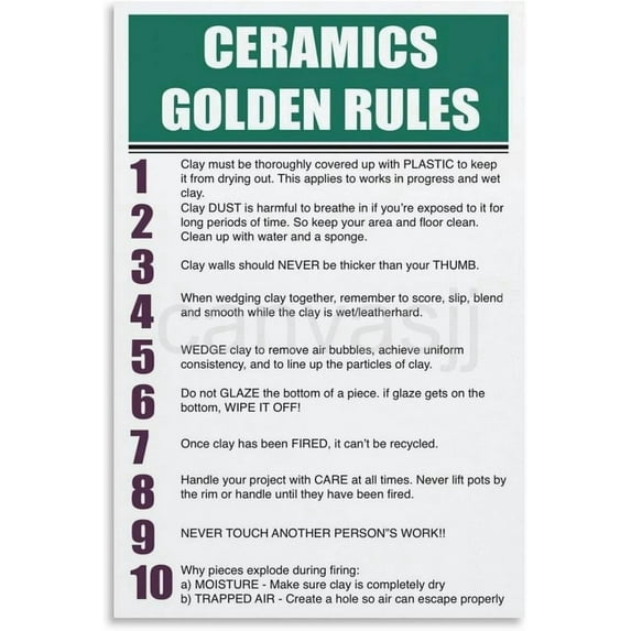 Ceramics Golden Rules Pottery Knowledge Poster Canvas for Bedroom ...