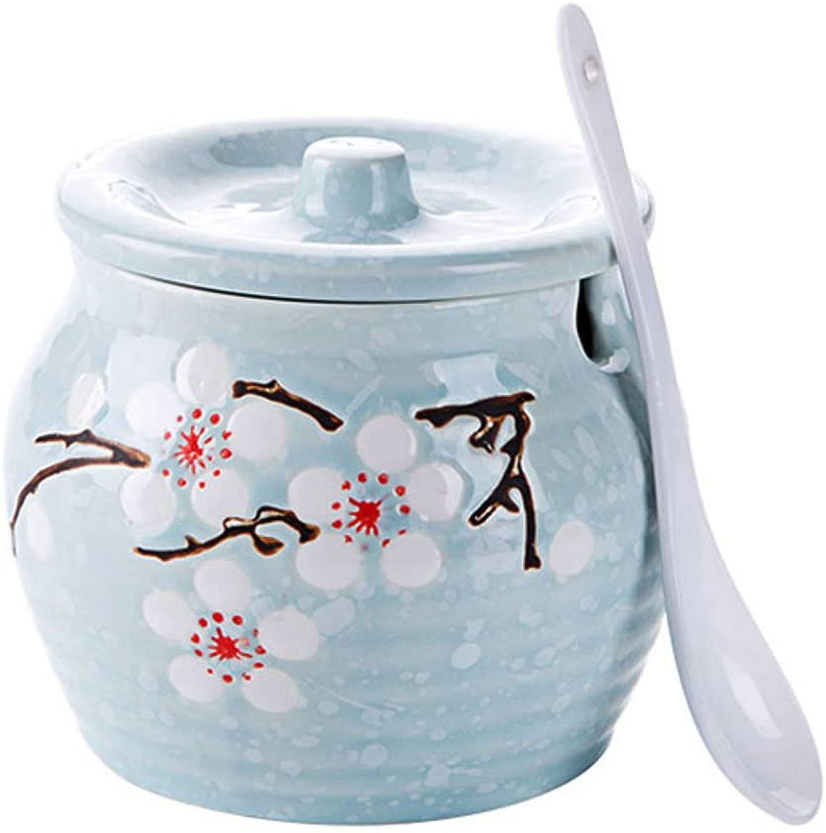 Ceramics Japanese Flower Sugar Bowl Seasoning Pot Salt Storage Jar with ...