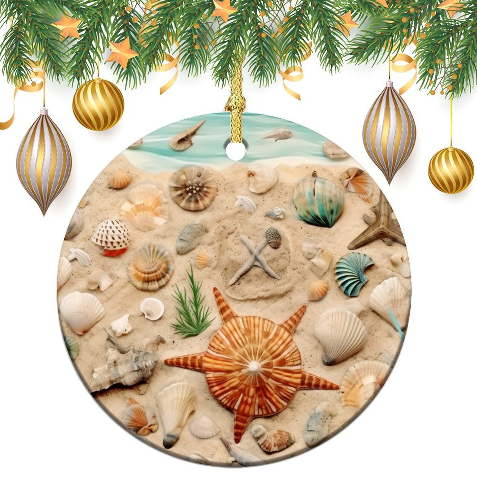 Ceramics Ornaments Beach Sand Shell Christmas Tree Ornaments Starfish ...